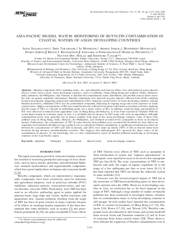 (PDF) ASIA-PACIFIC MUSSEL WATCH: MONITORING OF BUTYLTIN CONTAMINATION ...