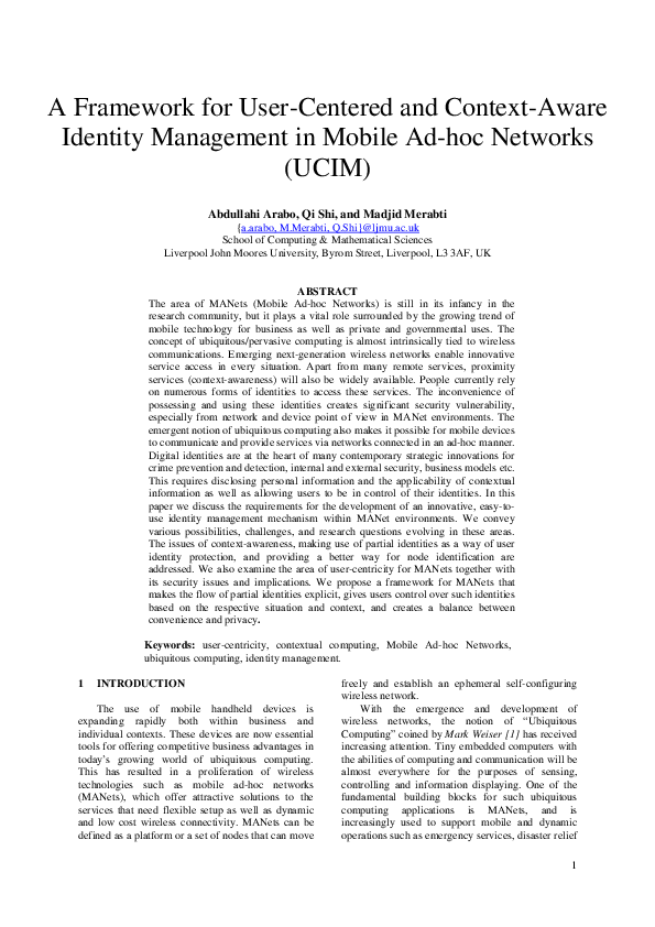 (PDF) A Framework for User-Centered and Context-Aware Identity Management in Mobile Ad-hoc ...