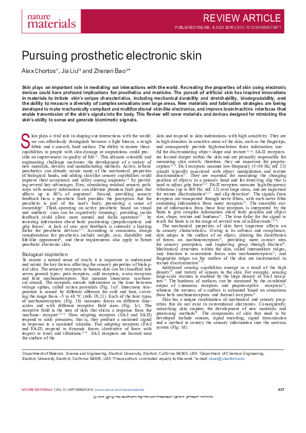 (PDF) Pursuing prosthetic electronic skin