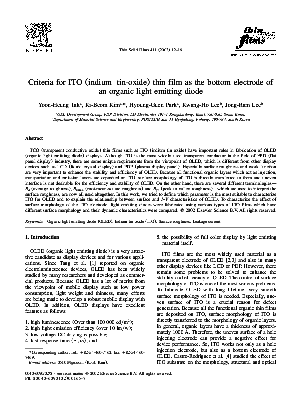 (PDF) Criteria for ITO (indium–tin-oxide) thin film as the bottom electrode of an organic light ...