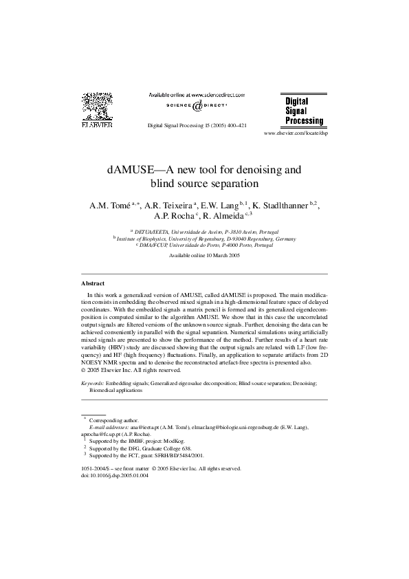 (PDF) dAMUSE - A new tool for denoising and blind source separation