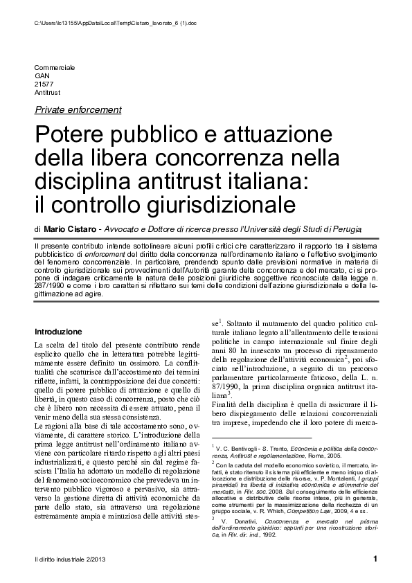 (PDF) Potere pubblico e attuazione della libera concorrenza nella ...
