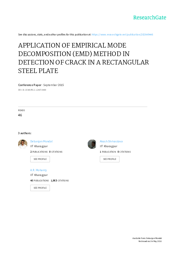 (PDF) APPLICATION OF EMPIRICAL MODE DECOMPOSITION (EMD) METHOD IN ...