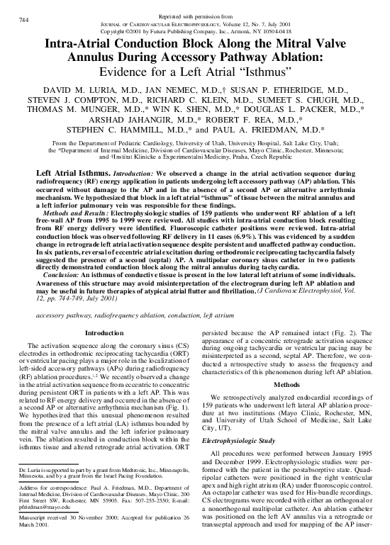 (PDF) Intra-Atrial Conduction Block Along the Mitral Valve Annulus ...