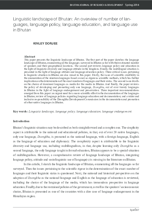 (PDF) Linguistic landscape of Bhutan: An overview of number of ...