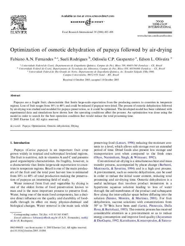 (PDF) Optimization of osmotic dehydration of papaya followed by air-drying