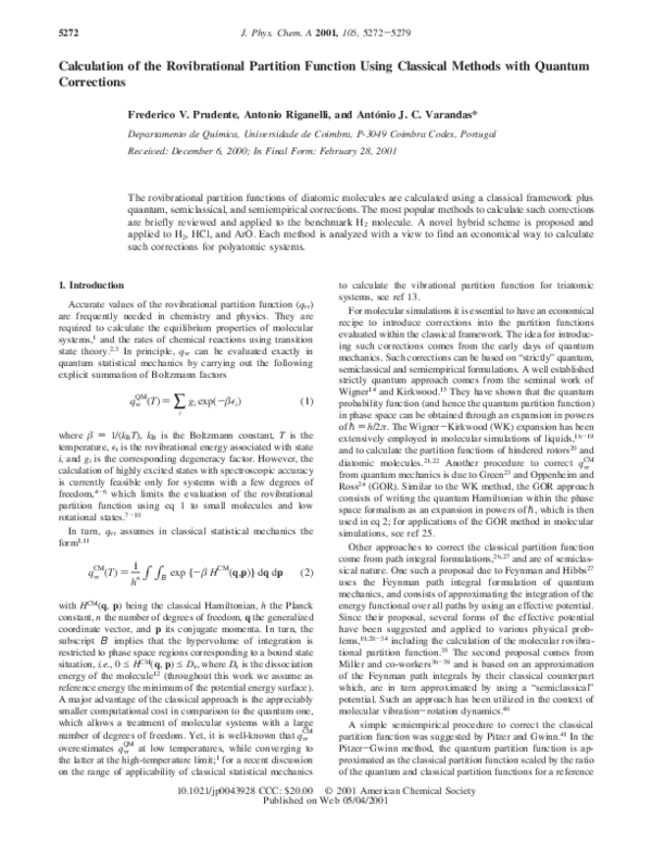 (PDF) Calculation of the Rovibrational Partition Function Using Classical Methods with Quantum ...