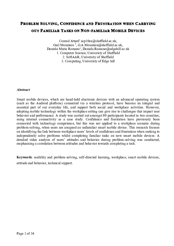 (PDF) PROBLEM SOLVING, CONFIDENCE AND FRUSTRATION WHEN CARRYING OUT ...