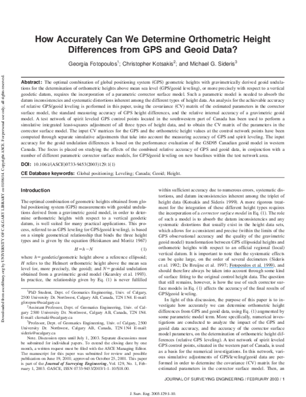 (PDF) How Accurately Can We Determine Orthometric Height Differences ...