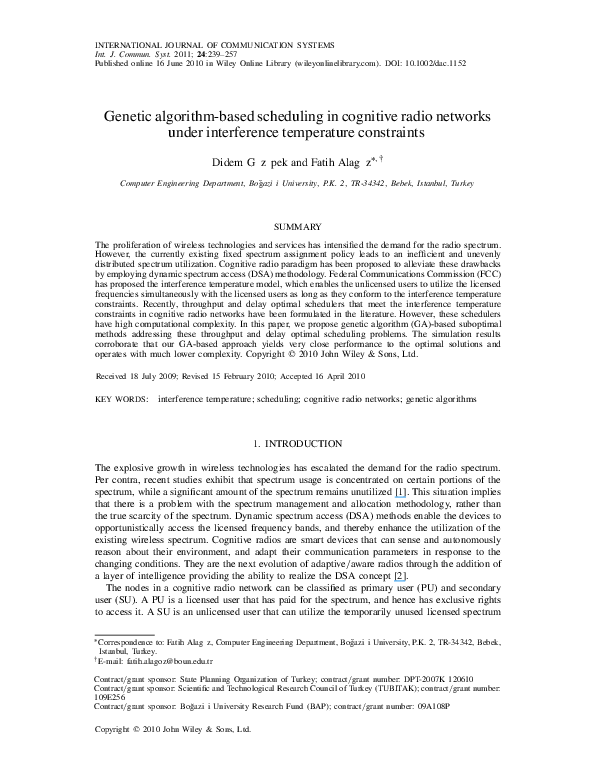 Pdf Genetic Algorithm Based Scheduling In Cognitive Radio Networks Under Interference