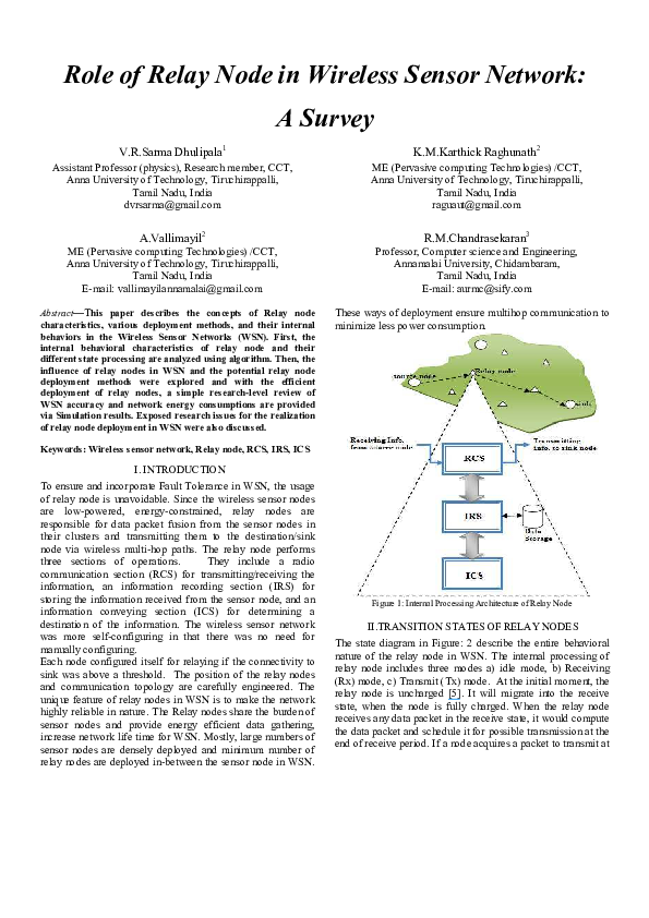 (PDF) Role of relay node in Wireless Sensor Network: A survey