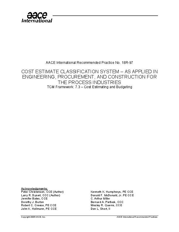 Pdf Cost Estimate Classification System As Applied In Engineering Procurement And