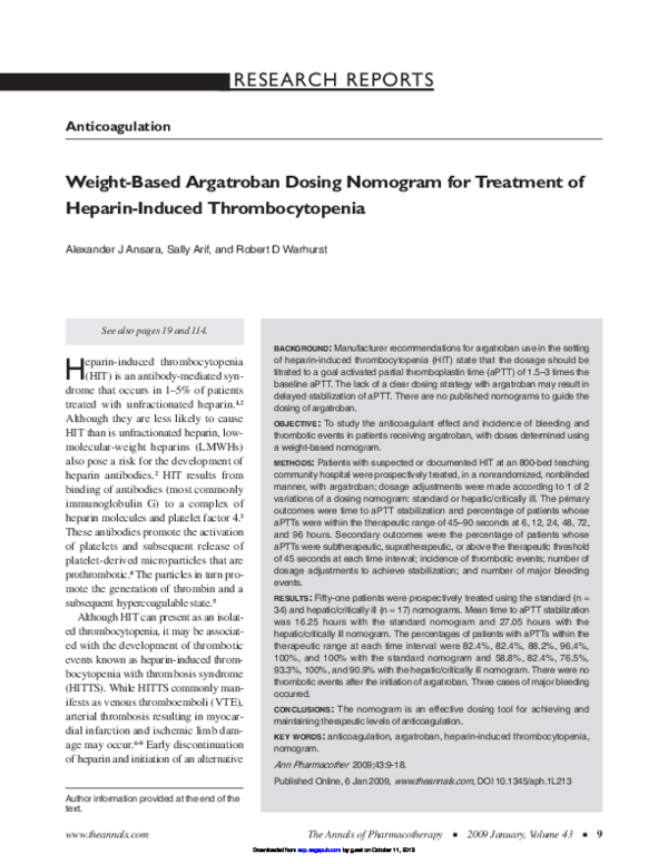 (PDF) Weight-Based Argatroban Dosing Nomogram for Treatment of Heparin ...