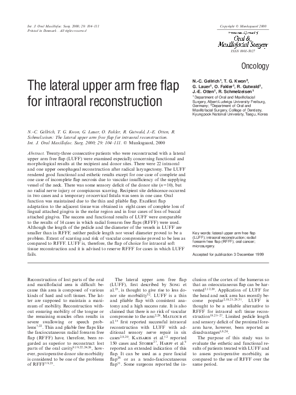 (PDF) The lateral upper arm free flap for intraoral reconstruction