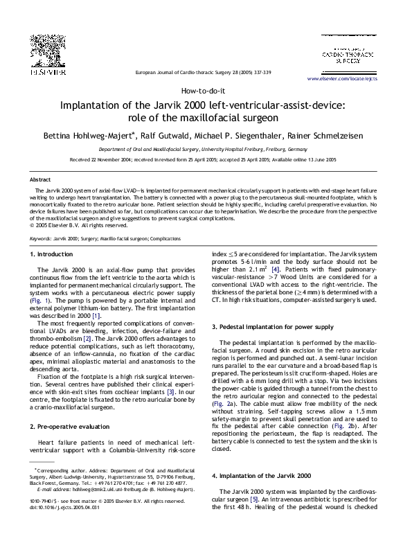 (PDF) Implantation of the Jarvik 2000 left-ventricular-assist-device ...