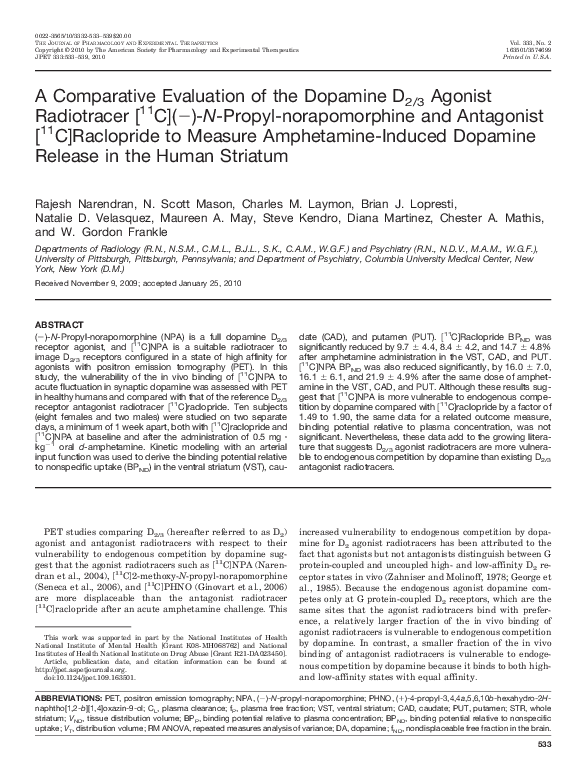 (PDF) A Comparative Evaluation of the Dopamine D2/3 Agonist Radiotracer ...