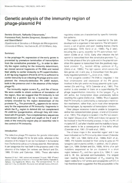 (PDF) Genetic analysis of the immunity region of phage-plasmid P4