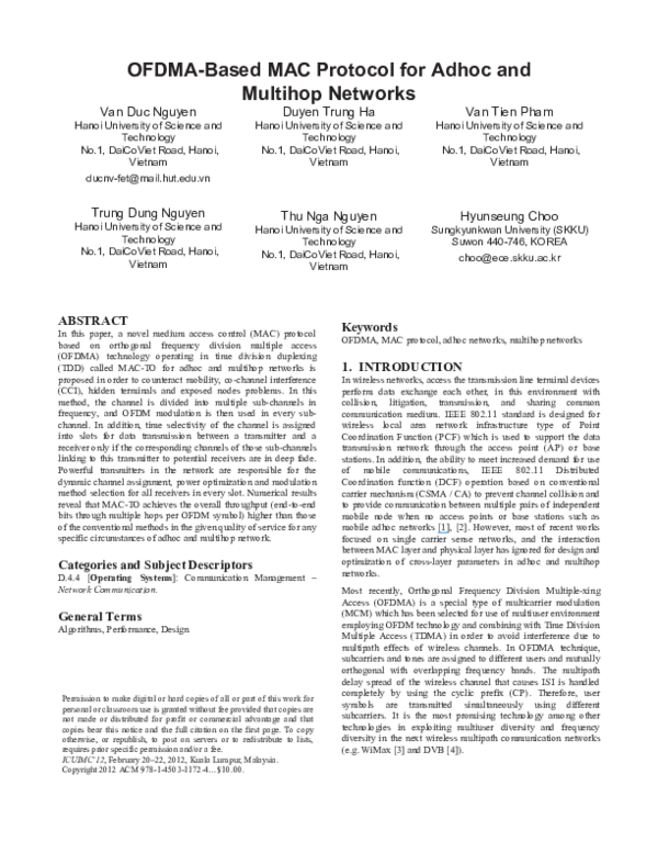 (PDF) OFDMA-based MAC protocol for adhoc and multihop networks
