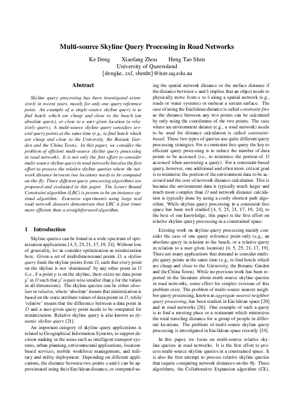 (PDF) Multi-source Skyline Query Processing in Road Networks
