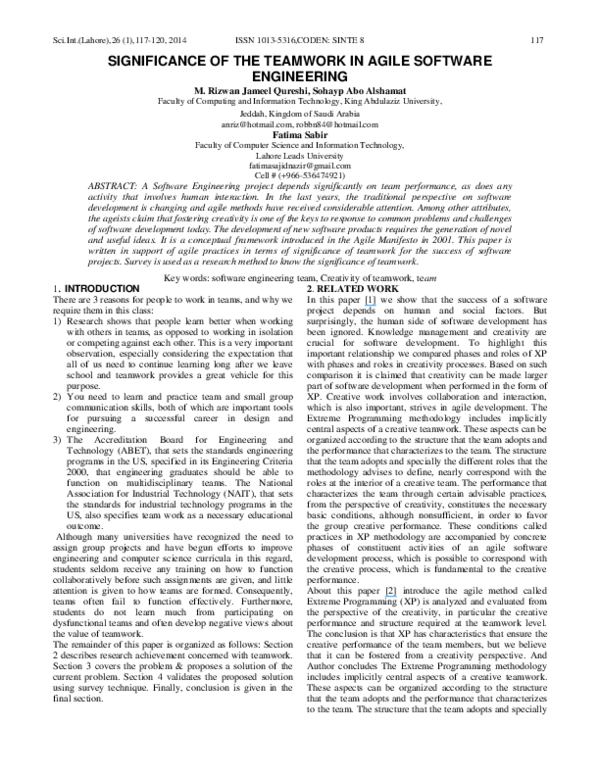 (PDF) Significance of the teamwork in agile software engineering