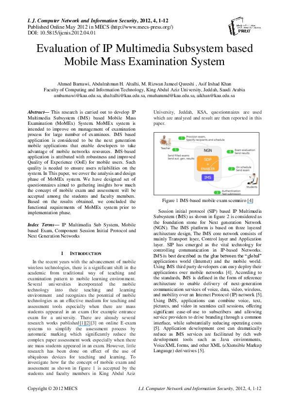 (PDF) Evaluation of IP Multimedia Subsystem based Mobile Mass ...