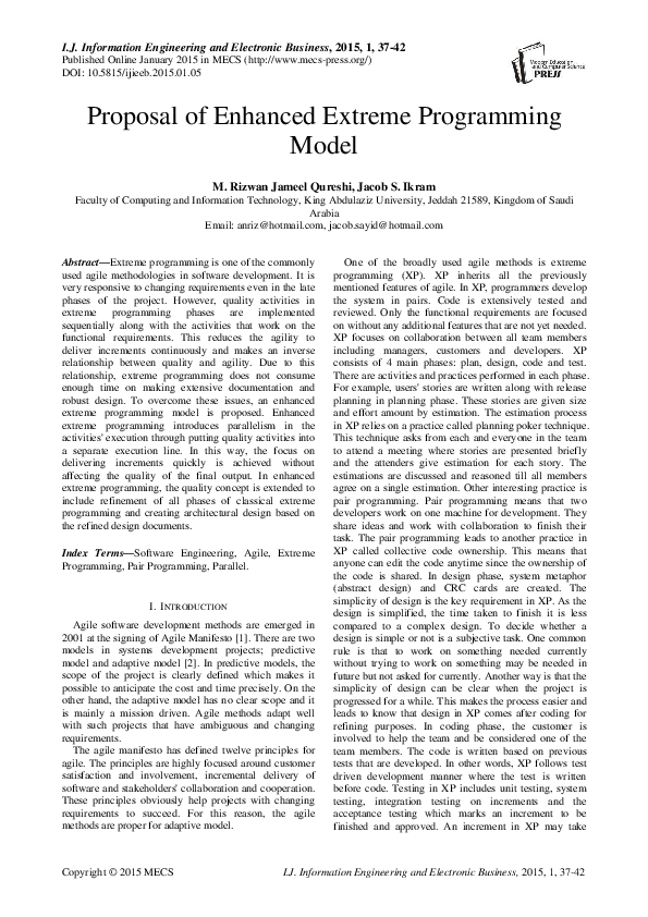 (PDF) Proposal of Enhanced Extreme Programming Model | Prof. Dr. Rizwan ...