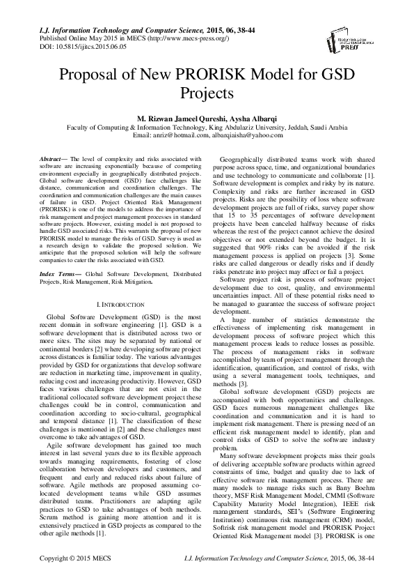 (PDF) Proposal of New PRORISK Model for GSD Projects