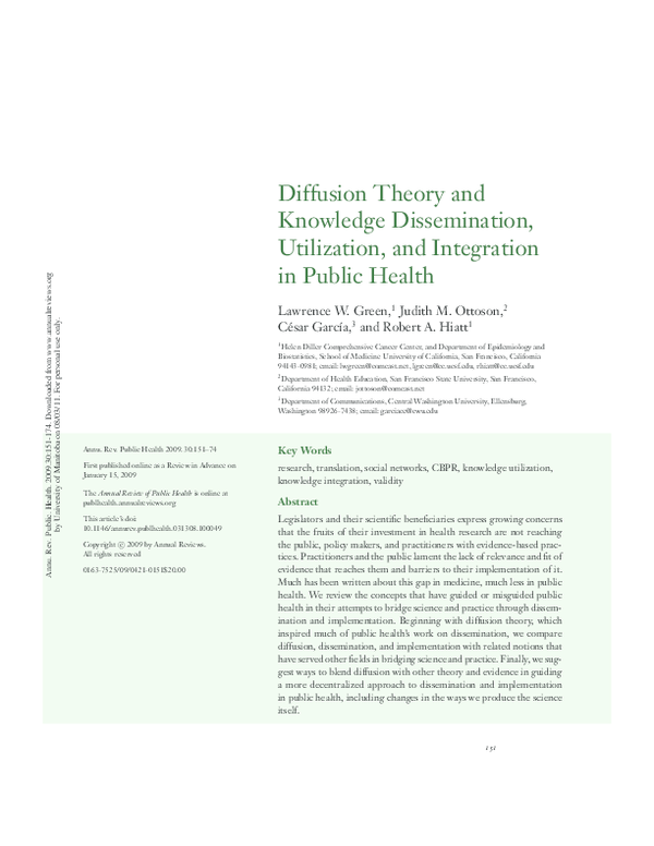 (PDF) Diffusion Theory and Knowledge Dissemination, Utilization, and ...