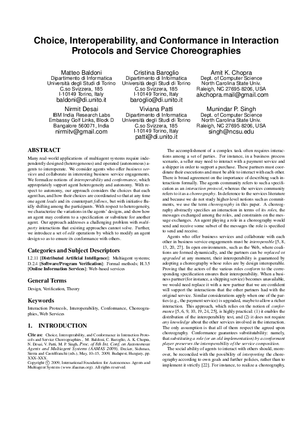 (PDF) Choice, interoperability, and conformance in interaction protocols and service choreographies