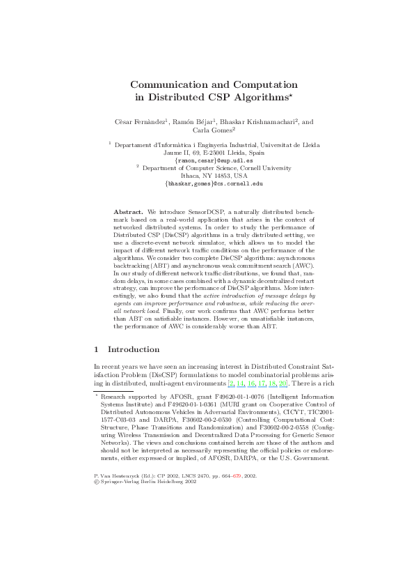 Pdf Communication And Computation In Distributed Csp Algorithms