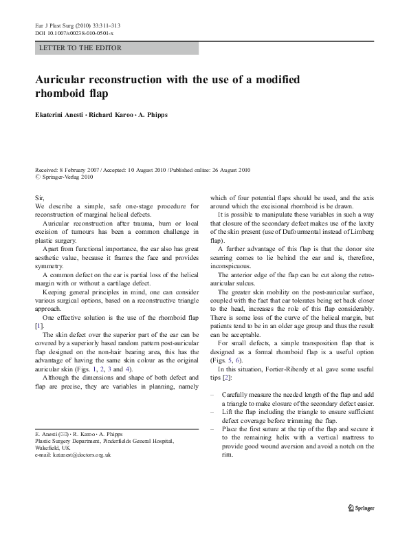 (PDF) Auricular reconstruction with the use of a modified rhomboid flap
