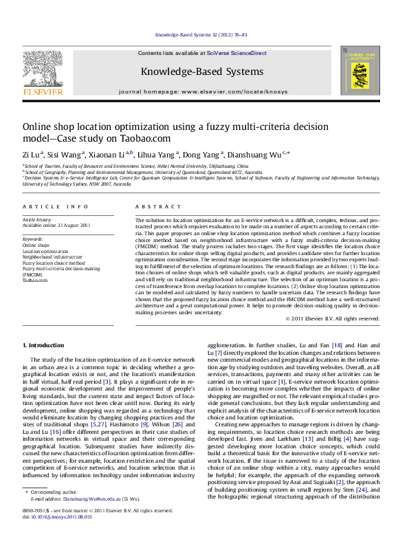 Pdf Online Shop Location Optimization Using A Fuzzy Multi Criteria