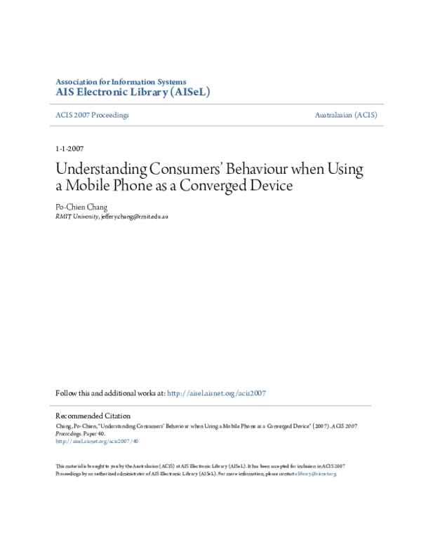 (PDF) Understanding Consumers' Behaviour when Using a Mobile Phone as a ...