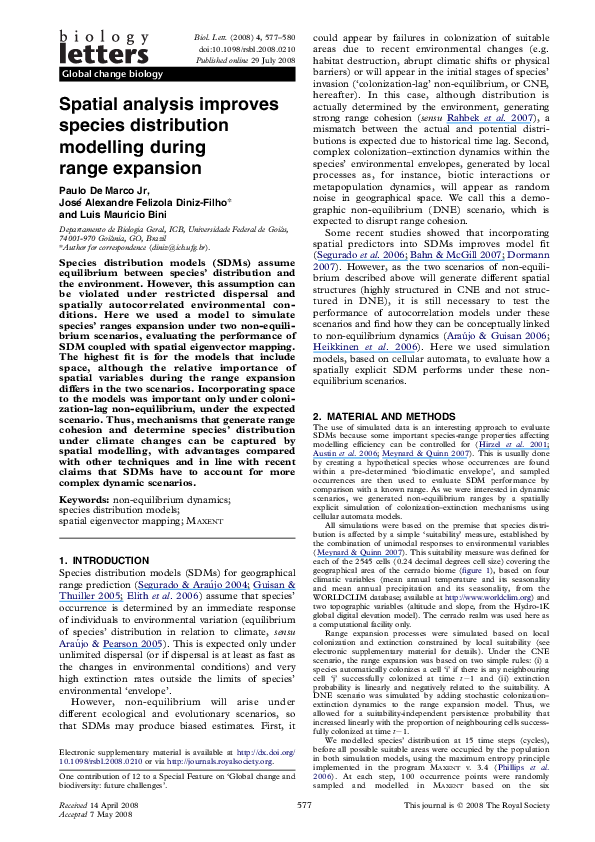 (PDF) Spatial analysis improves species distribution modelling during ...