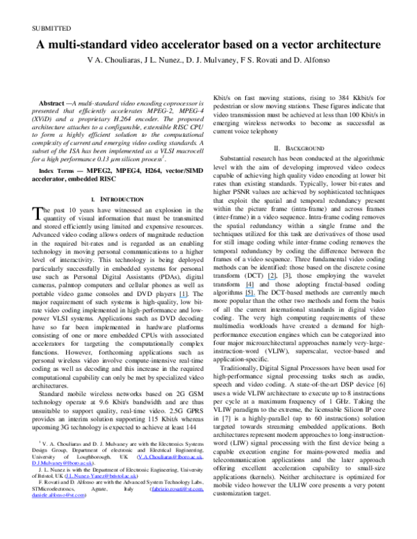 Pdf A Multi Standard Video Accelerator Based On A Vector Architecture 