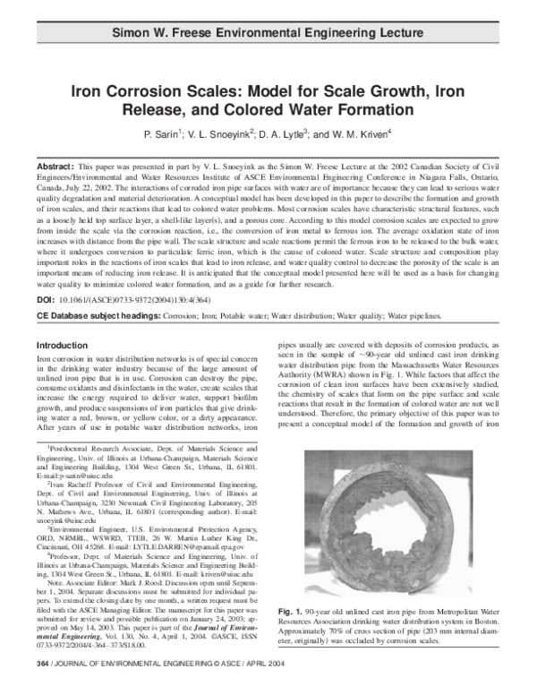 (PDF) Iron Corrosion Scales: Model for Scale Growth, Iron Release, and ...
