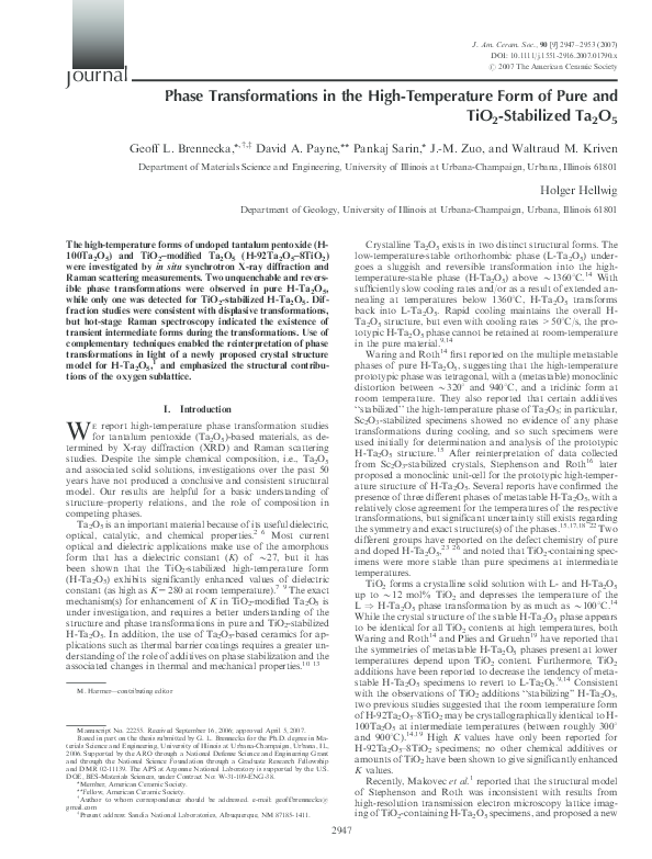(PDF) Phase Transformations in the High-Temperature Form of Pure and ...