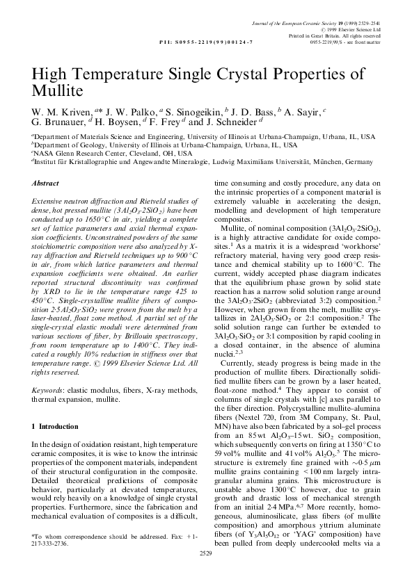 (PDF) High temperature single crystal properties of mullite