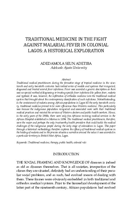 (PDF) TRADITIONAL MEDICINE IN THE FIGHT AGAINST MALARIAL FEVER IN ...