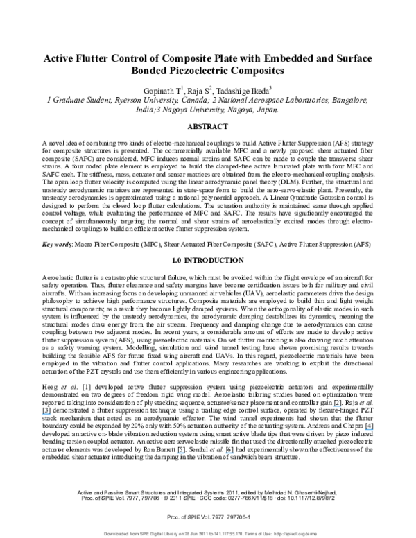 Pdf Active Flutter Control Of Composite Plate With Embedded And Surface Bonded Piezoelectric