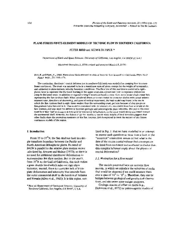 Pdf Plane Stress Finite Element Models Of Tectonic Flow In Southern
