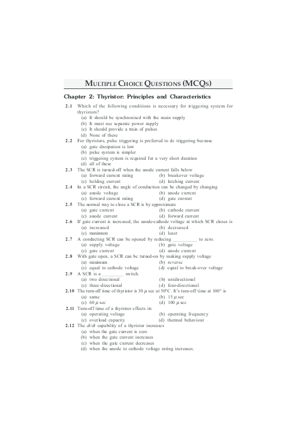 (PDF) MULTIPLE CHOICE QUESTIONS (MCQS) Chapter 2: Thyristor: Principles ...
