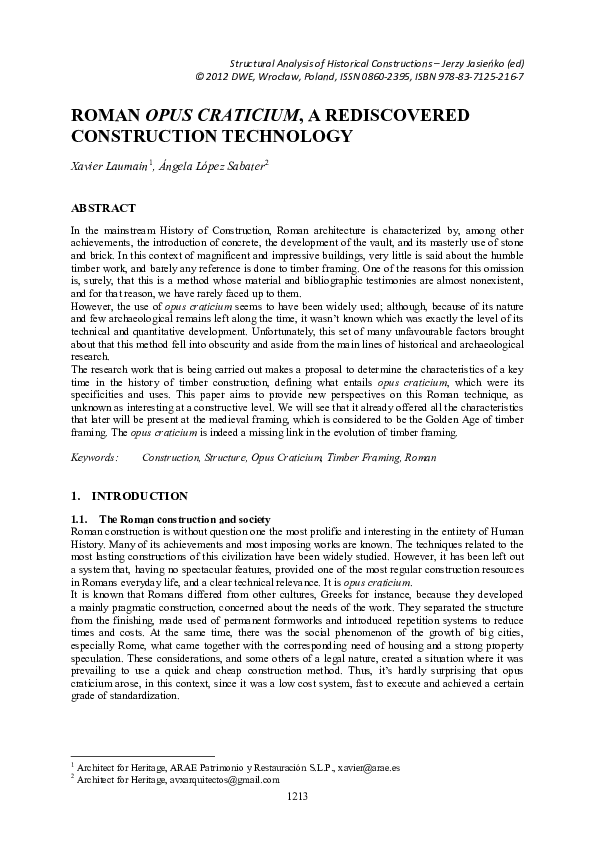 (PDF) Roman opus craticium, a rediscovered construction technology