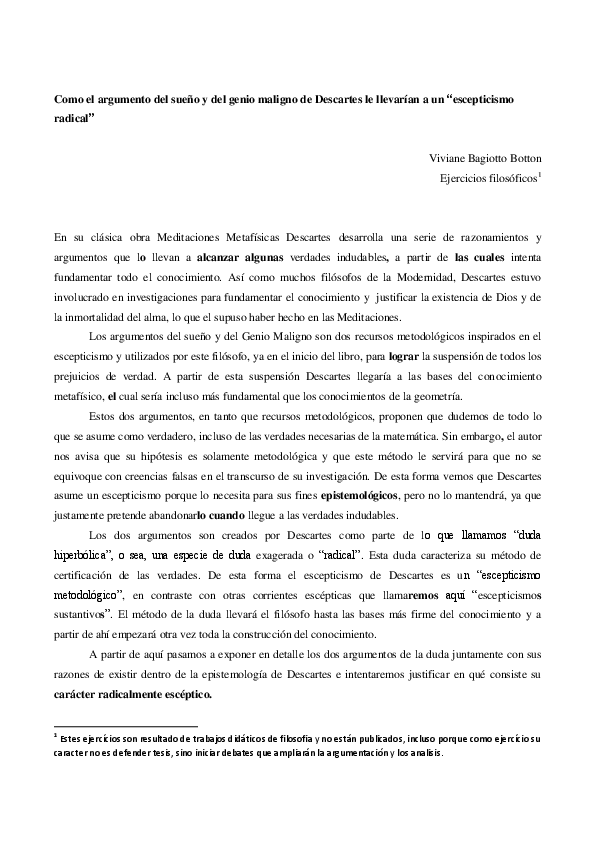 (PDF) Como el argumento del sueño y del genio maligno de Descartes le ...