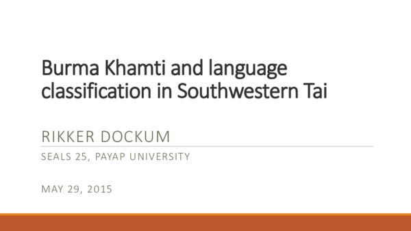 (PDF) Tai Khamti of Burma and language classification in Southwestern Tai
