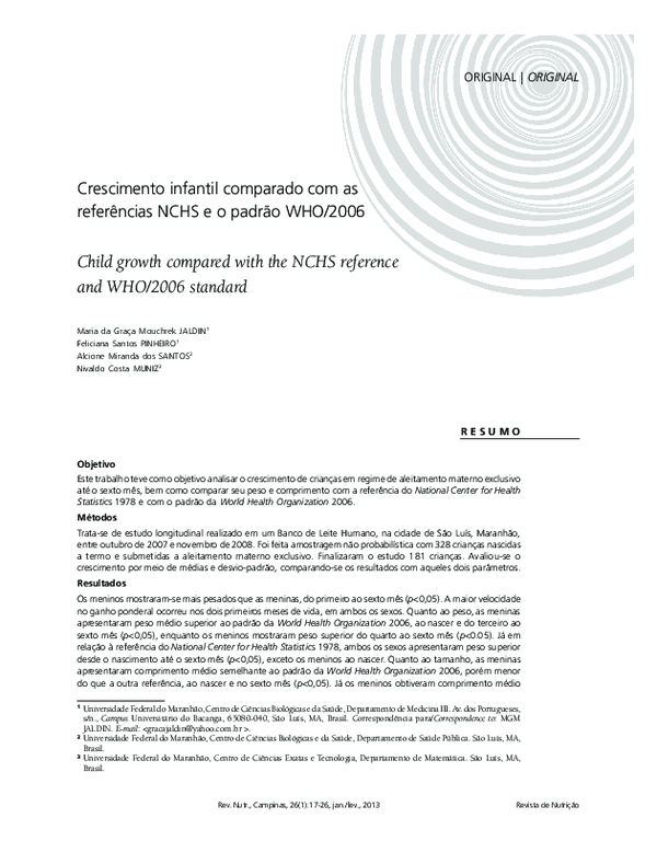 (PDF) CRESCIMENTO INFANTIL COMPARADO COM AS REFERÊNCIAS NCHS/WHO | 17 ...