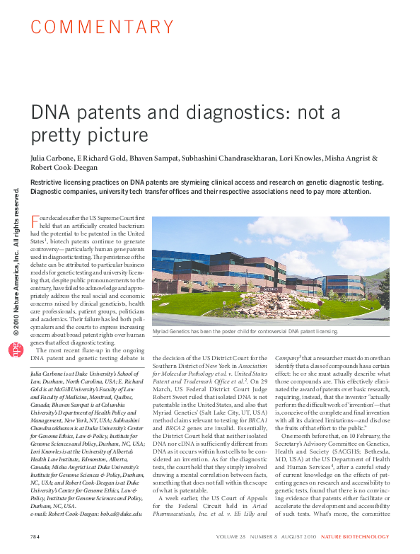 (PDF) DNA patents and diagnostics: not a pretty picture
