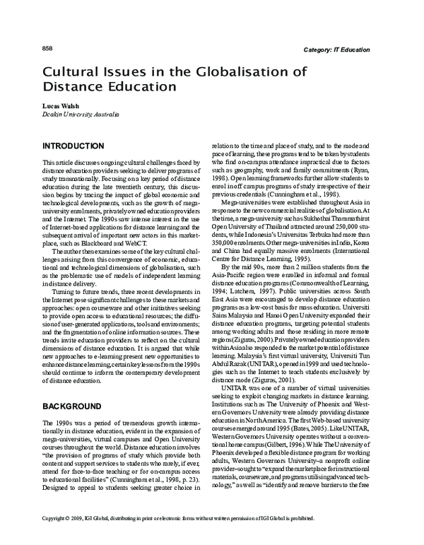 (PDF) Cultural Issues in the Globalisation of Distance Education