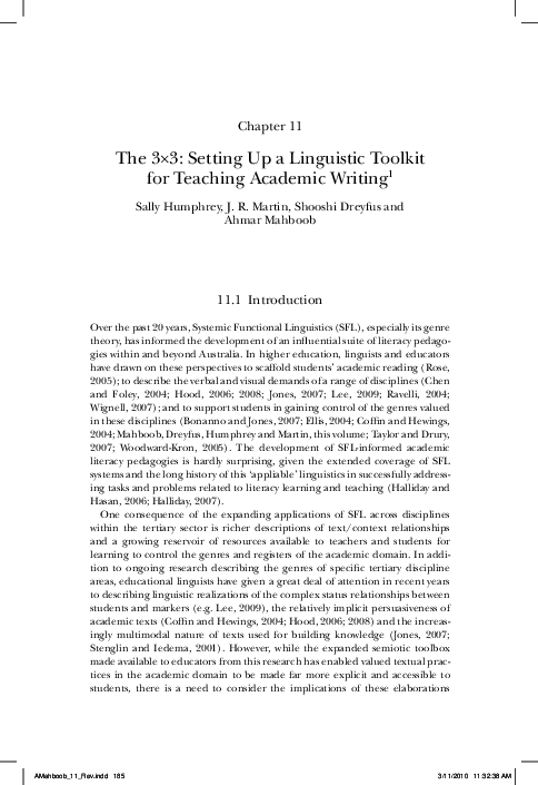 (PDF) The 3× 3: Setting Up a Linguistic Toolkit for Teaching Academic Writing1