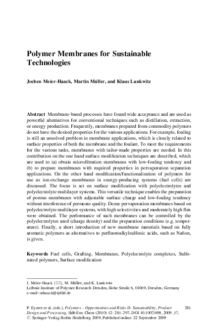 (PDF) Polymer Membranes for Sustainable Technologies